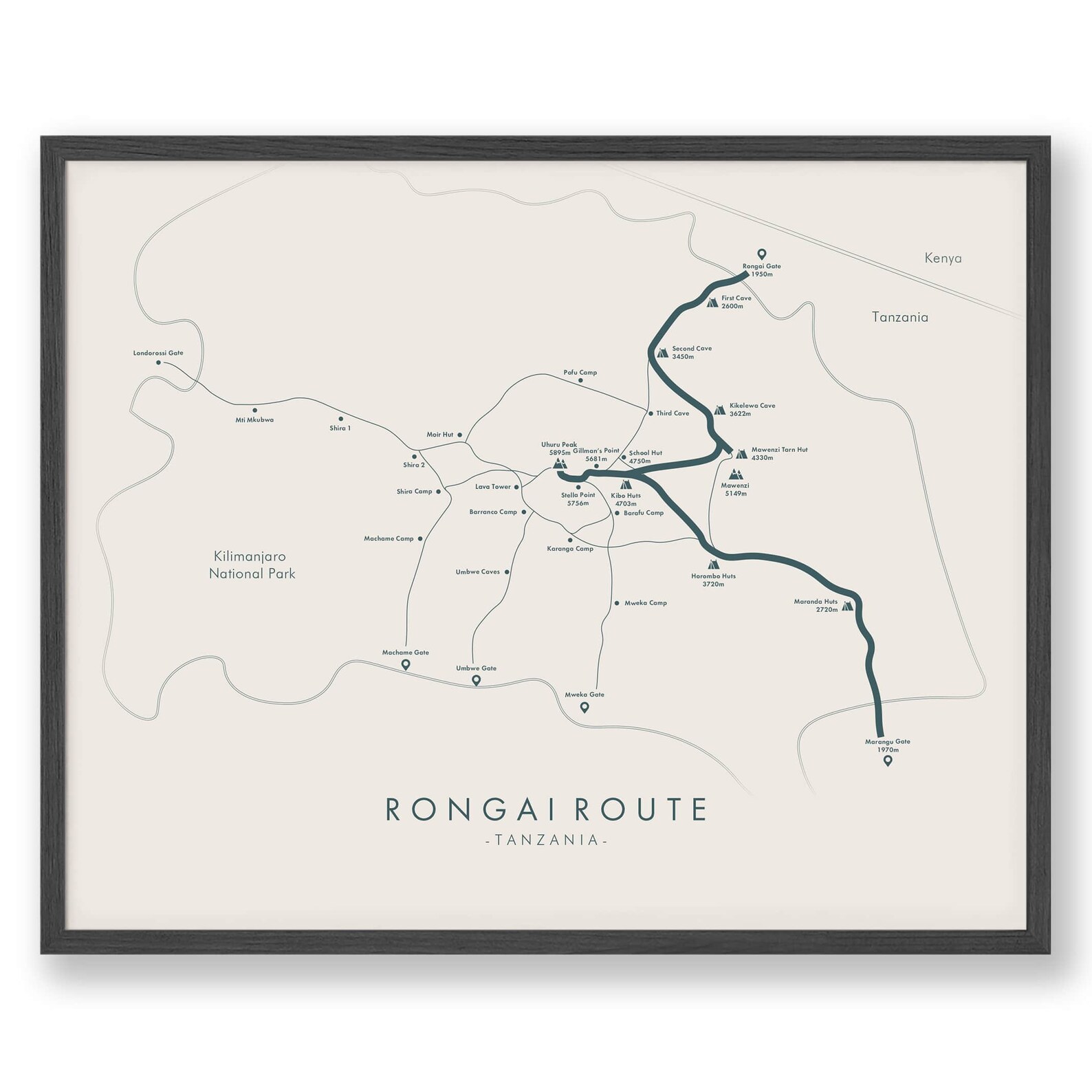 Rongai Route Map | Rongai Route Poster | Kilimanjaro Hiking Poster ...