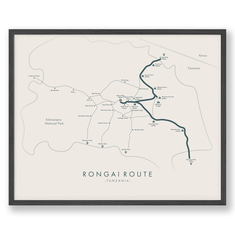 Rongai Route Map | Rongai Route Poster | Kilimanjaro Hiking Poster ...