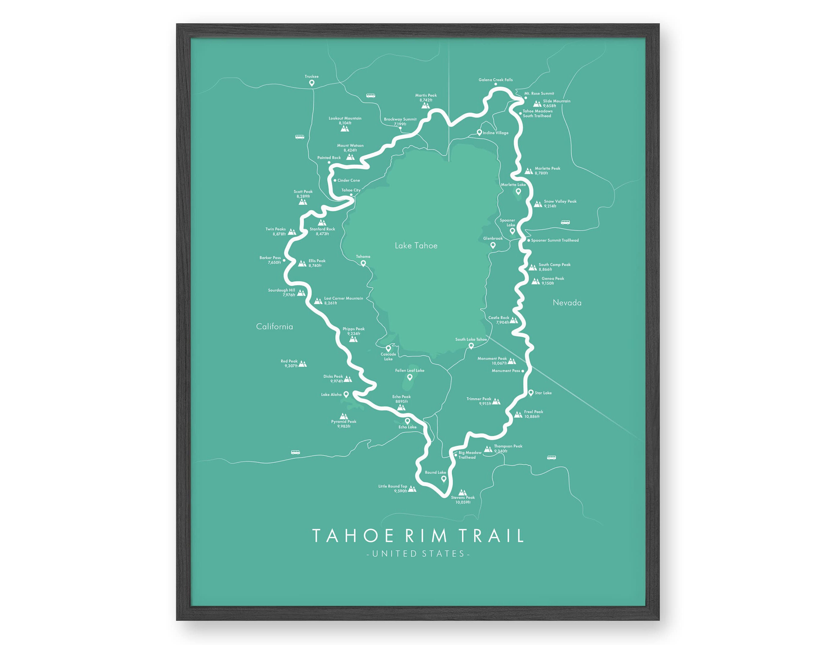 Tahoe Rim Trail Poster | Tahoe Rim Trail Map | Tahoe Rim Trail Hiking ...