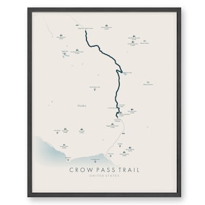 Crow Pass Trail Map | Crow Pass Trail Poster | Alaska Hiking | Trail ...