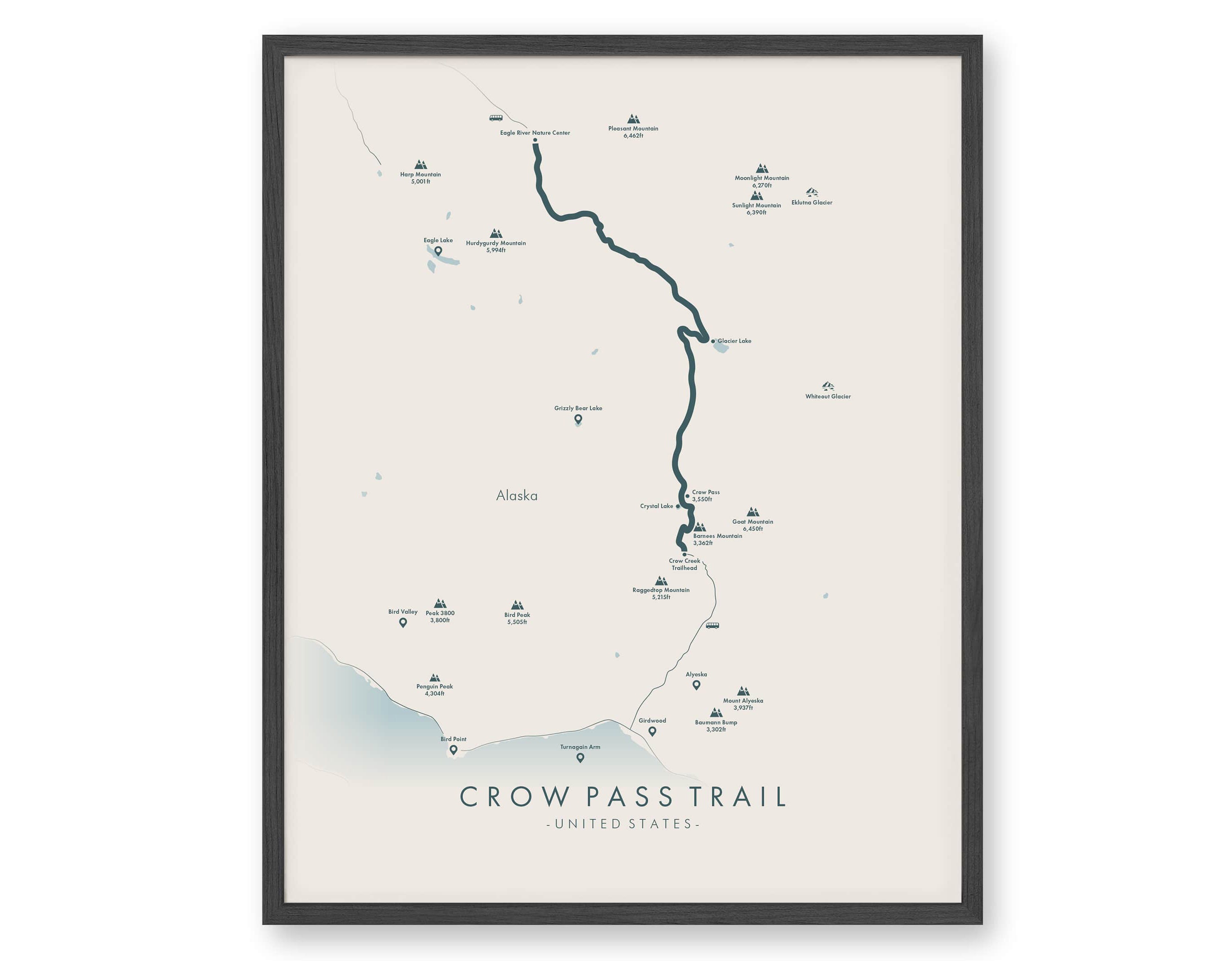 Crow Pass Trail Map Crow Pass Trail Poster Alaska Hiking | Etsy