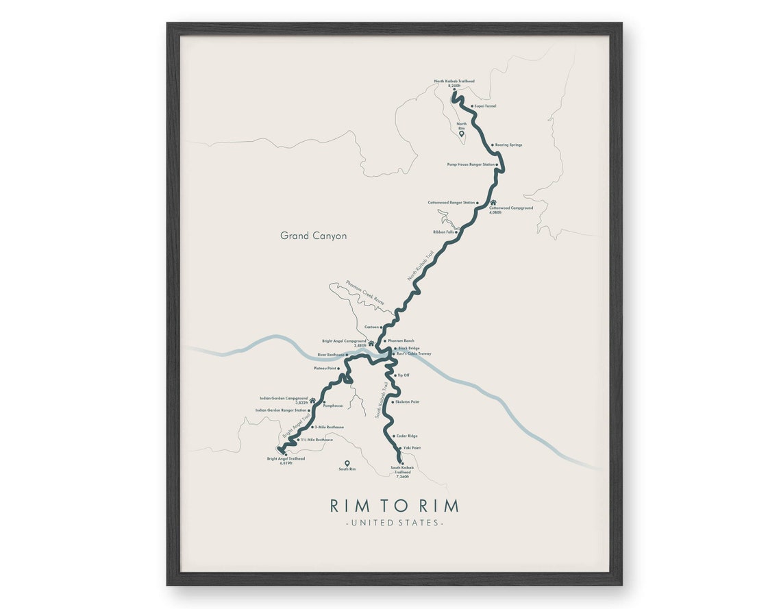Rim to Rim Trail Map Rim to Rim Hiking Trail Map Rim to | Etsy