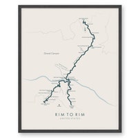 Rim to Rim Trail Map, Hiking Map, Poster Print, Grand Canyon, Wall Art ...