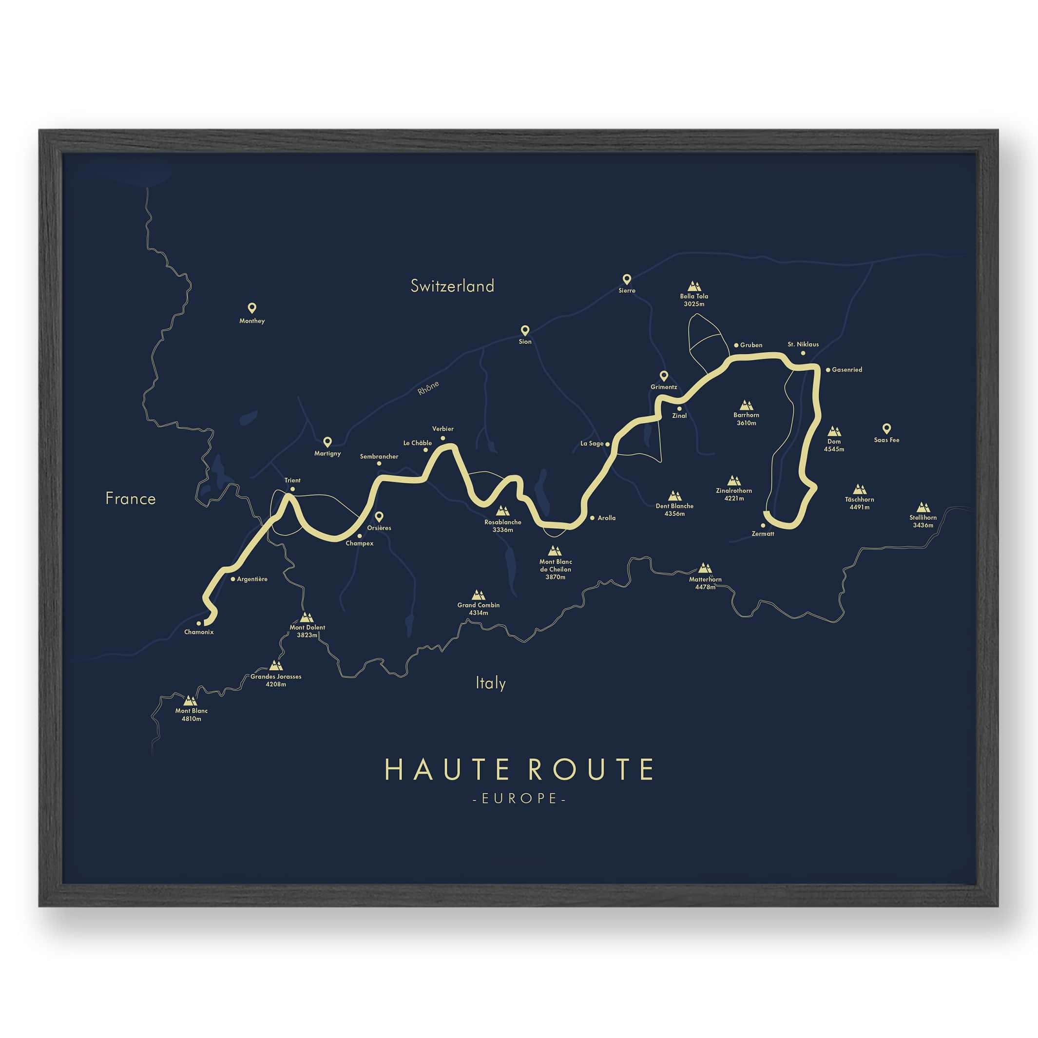 Haute Route Trail Map High Route Hiking Poster - Etsy