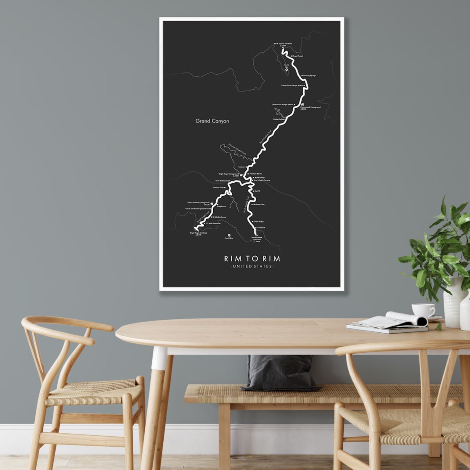 Rim to Rim Trail Map | Rim to Rim Hiking Trail Map | Rim to Rim Poster ...