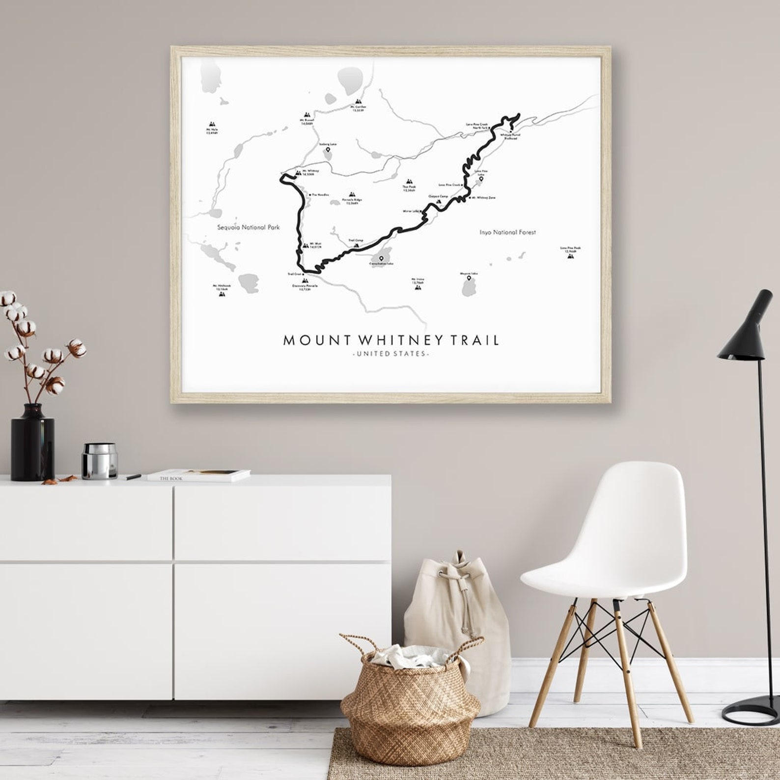 Mount Whitney Trail Map | Mount Whitney Trail Poster | Hiking USA ...