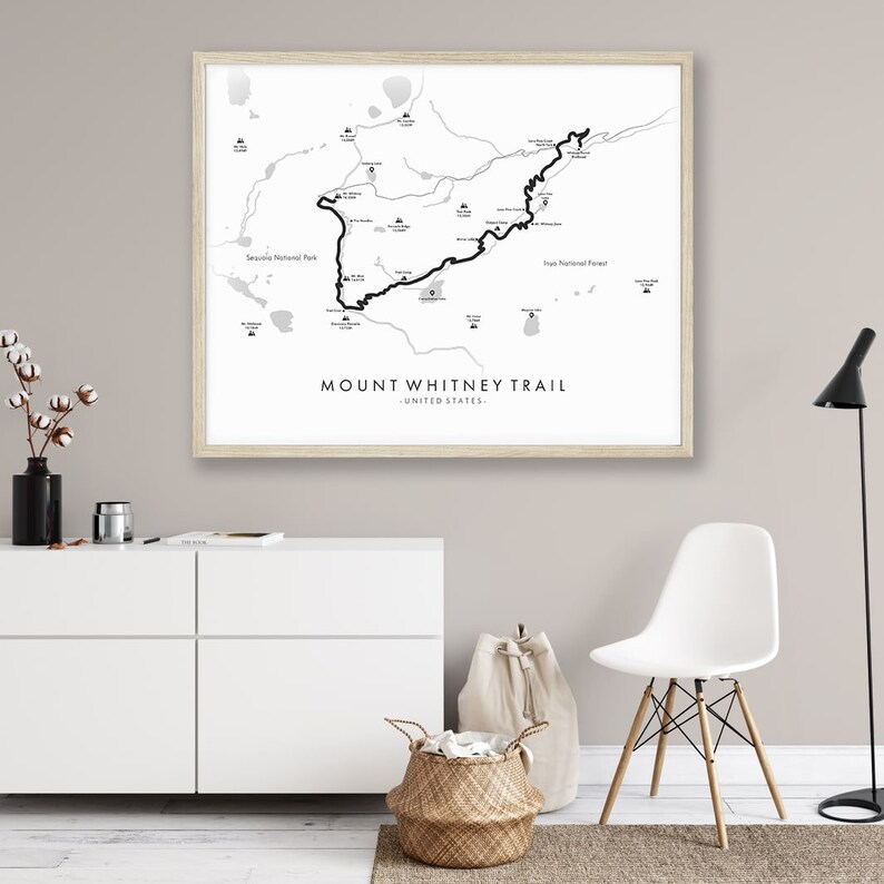 Mount Whitney Trail Map | Mount Whitney Trail Poster | Hiking USA ...