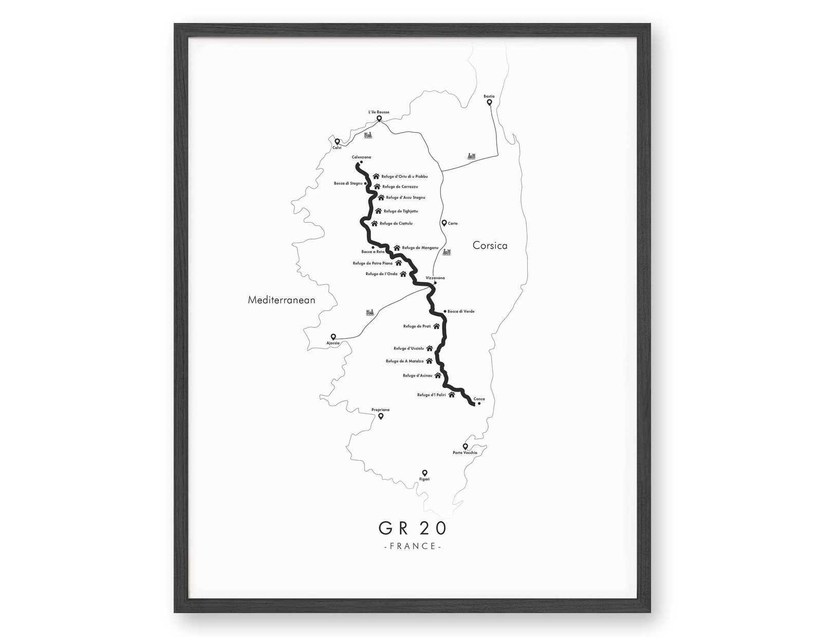 GR20 Track Map | GR20 Trail Poster | Corsica Hiking | Relive Your ...