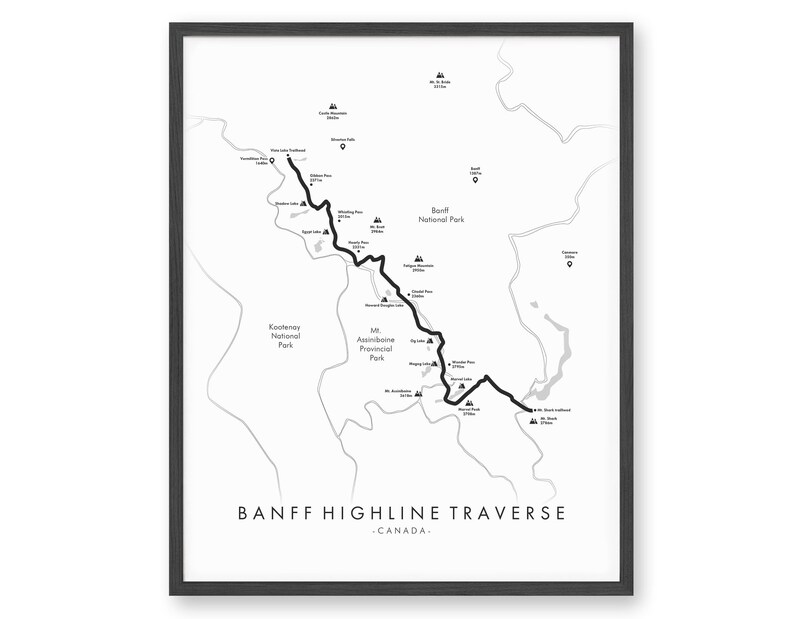 Banff Highligh Traverse Map | Banff Hiking Poster | Canadian Rockies ...
