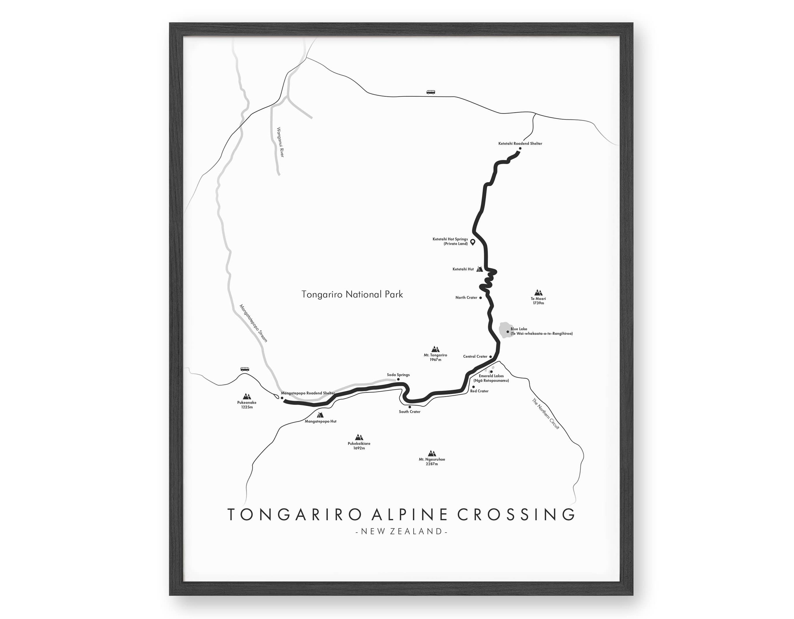 Tongariro Alpine Crossing Map | Tongariro Alpine Crossing Trail Poster ...