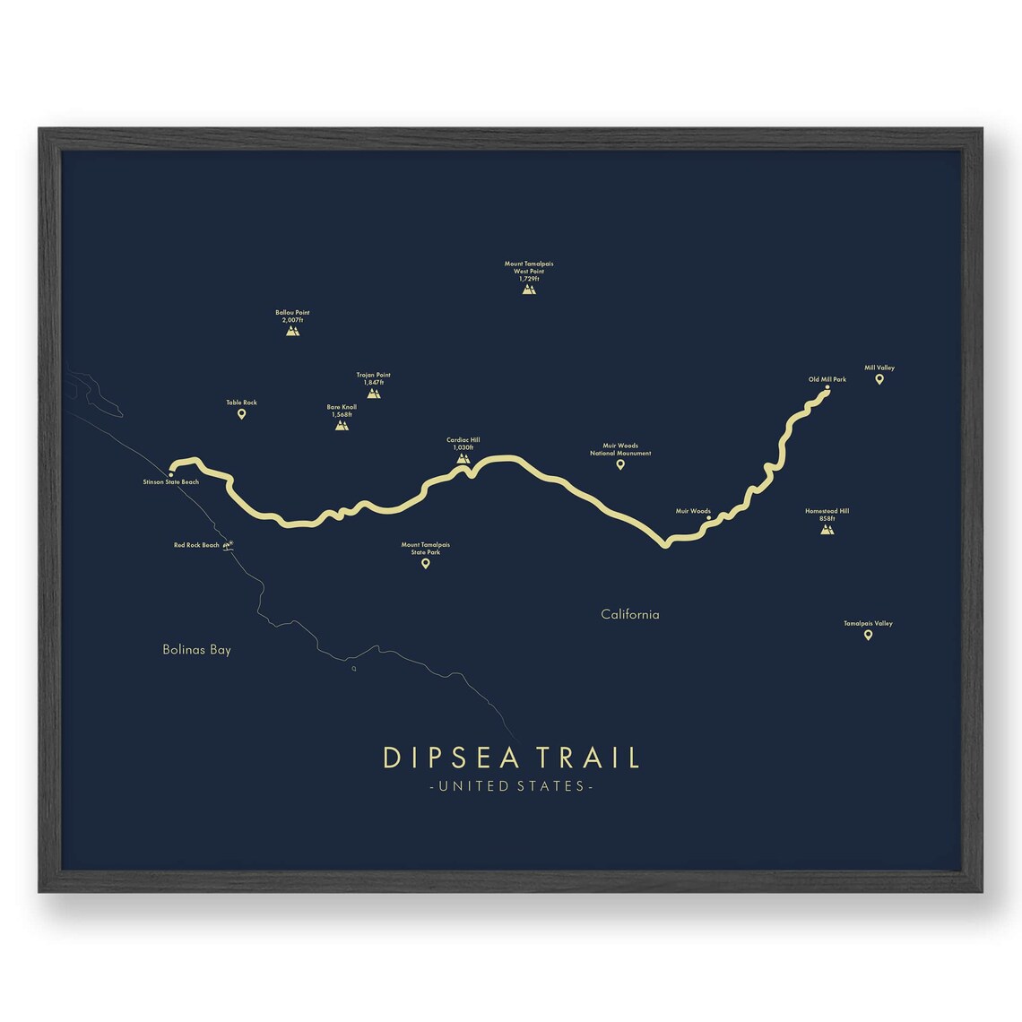 Dipsea Trail Map Dipsea Trail Poster Explore California | Etsy