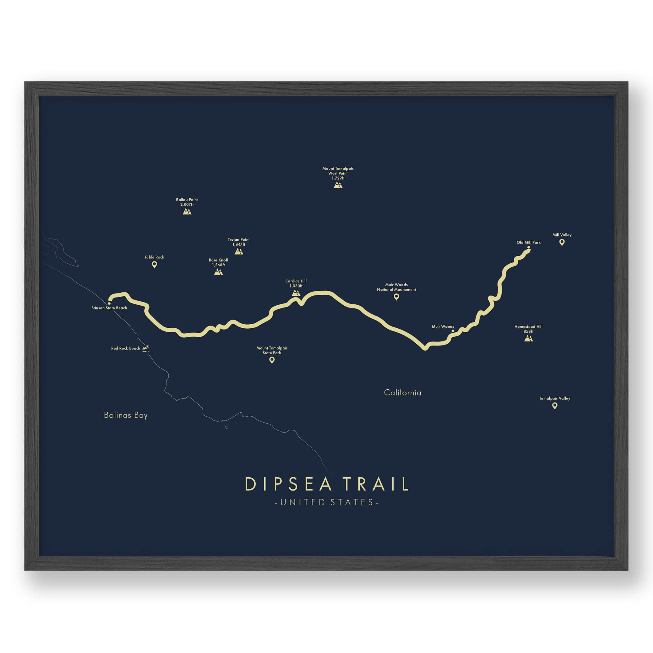 Dipsea Trail Map | Dipsea Trail Poster | Explore California | Mill ...