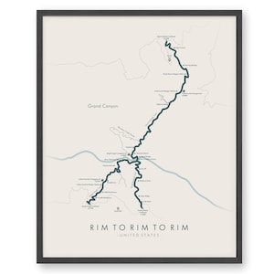 Rim to Rim to Rim Trail Map | Rim to Rim to Rim Hiking Trail Poster ...