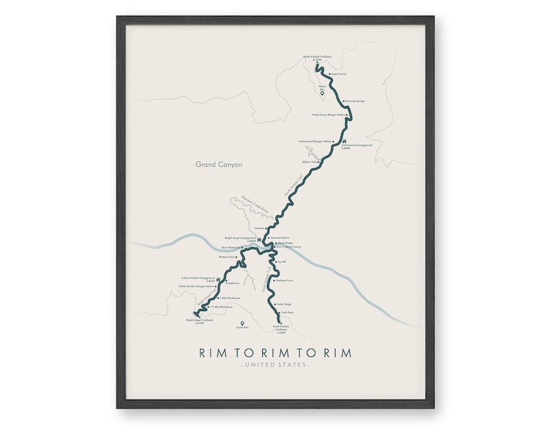 Rim to Rim to Rim Trail Map | Rim to Rim to Rim Hiking Trail Poster ...