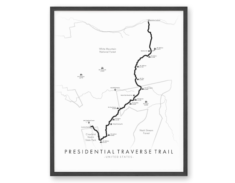 Presidential Traverse Trail Map | Presidential Traverse Trail Poster ...
