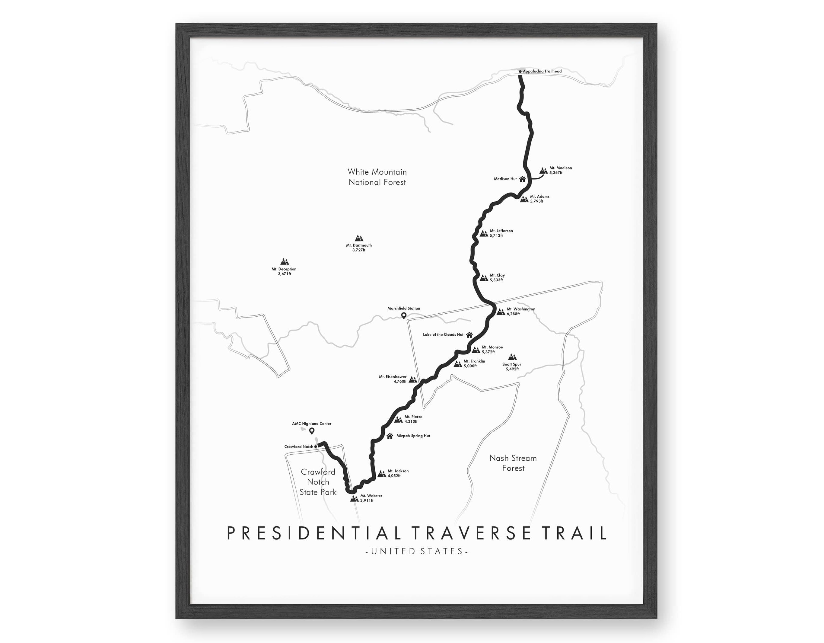Presidential Traverse Trail Map | Presidential Traverse Trail Poster ...