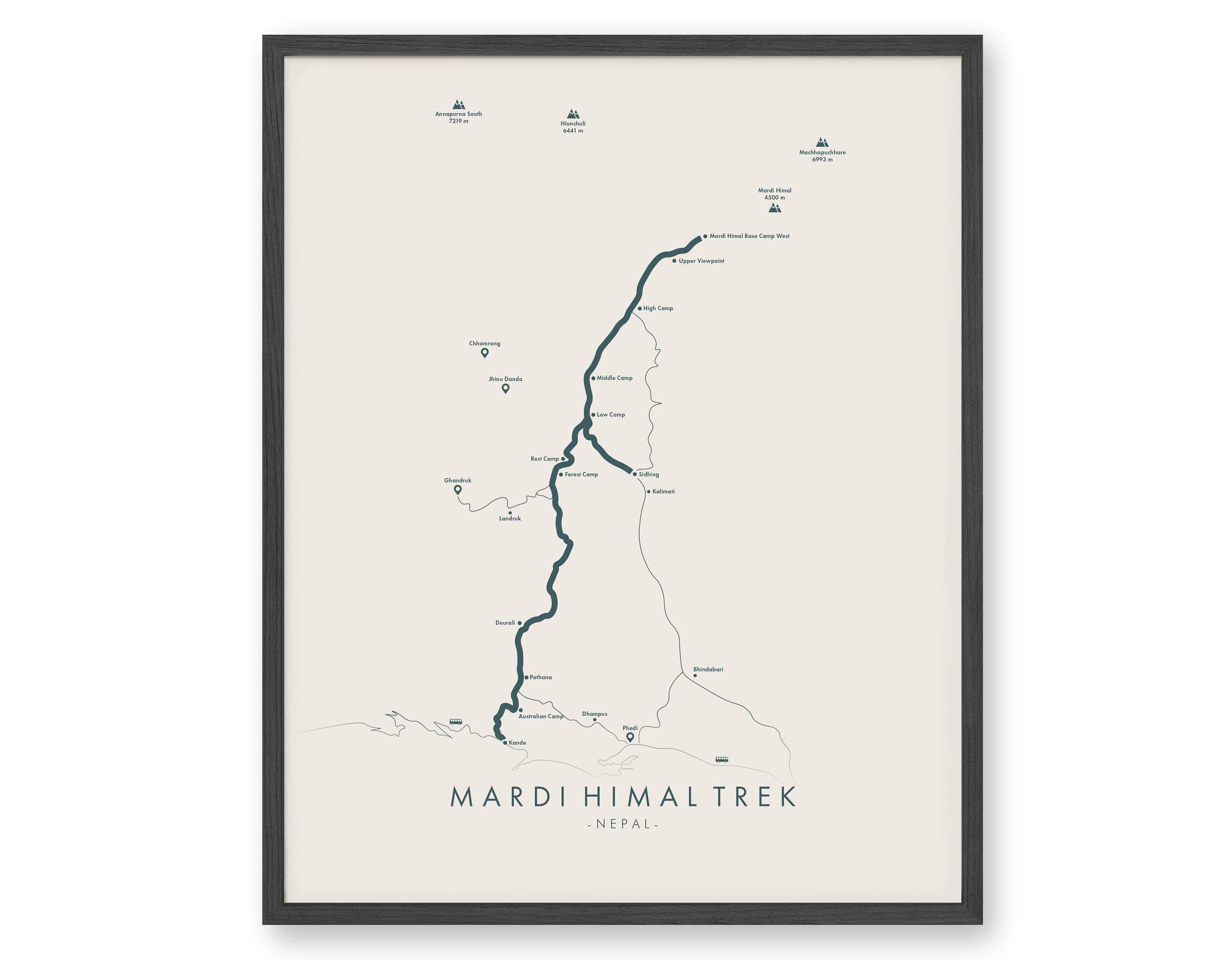 Mardi Himal Trail Map Mardi Himal Trail Poster Nepal | Etsy