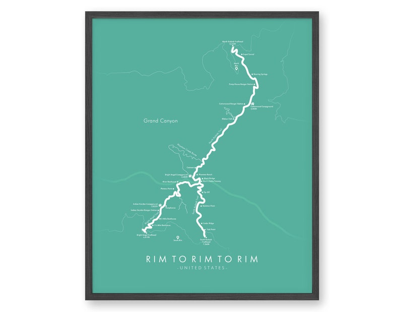 Rim to Rim to Rim Trail Map | Rim to Rim to Rim Hiking Trail Poster ...