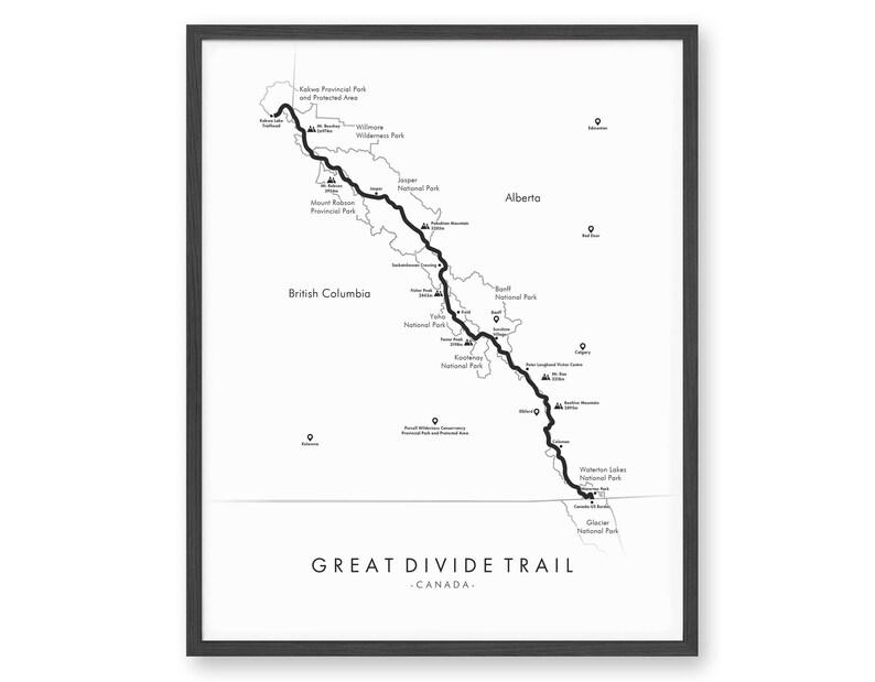 Great Divide Trail Map Great Divide Trail Poster Hiking | Etsy