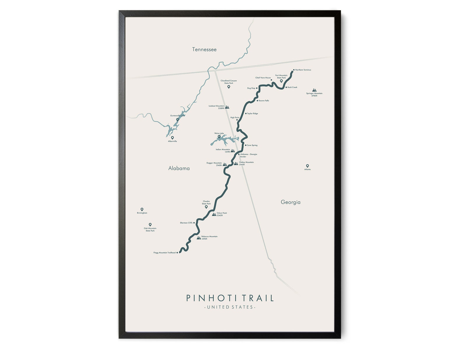 Pinhoti Trail Map Pinhoti Trail Poster National Recreation | Etsy
