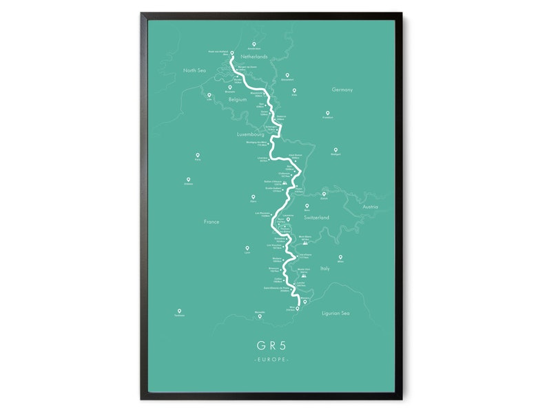 GR5 Trail Map GR5 Hiking Trail Poster Grand Randonnée Cinq | Etsy