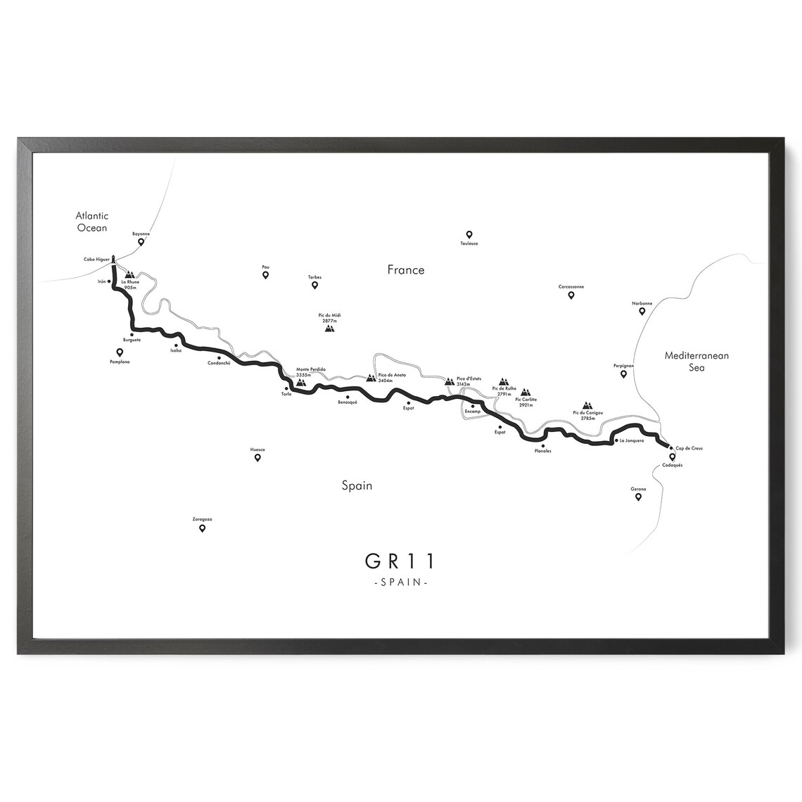 GR11 Trail Map GR11 Hiking Poster Hiking Europe Trail | Etsy