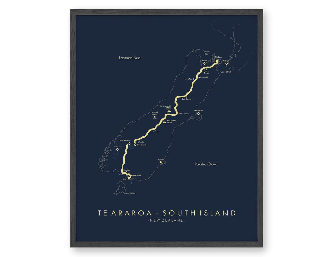 Te Araroa - South Island Poster | Te Araroa - South Island Track Map ...