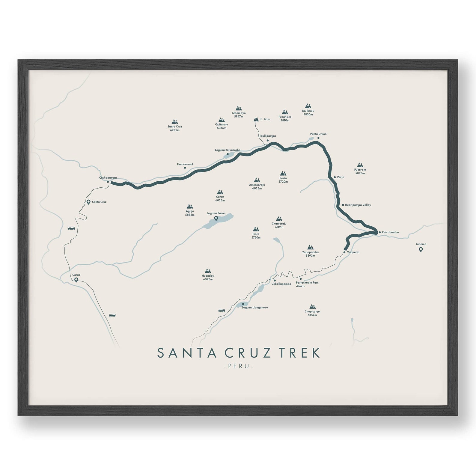Santa Cruz Trek Map Punta Union Trek Poster Peru Hiking | Etsy