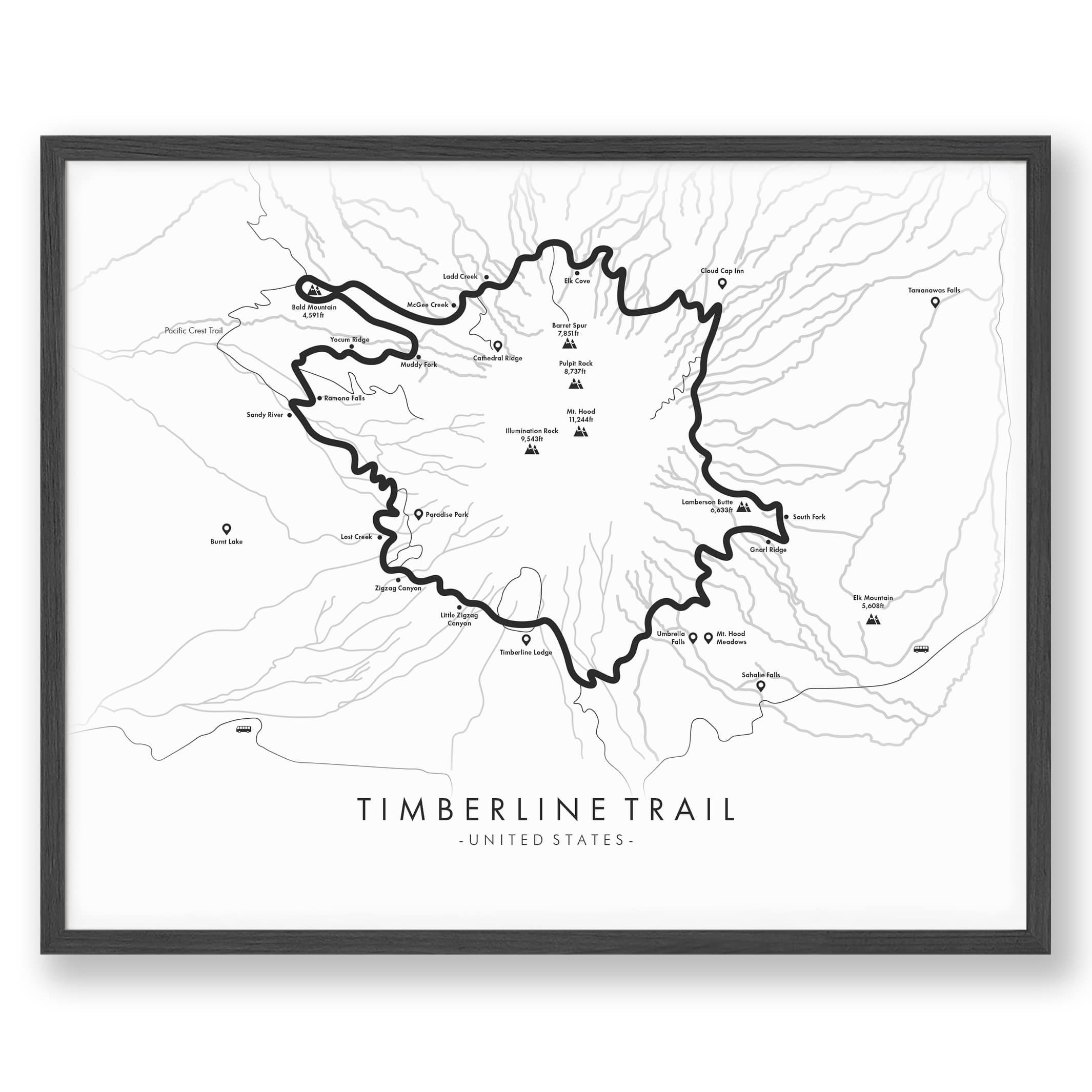 Timberline Trail Map | Mount Hood Trail Poster | Oregon Hiking Poster ...