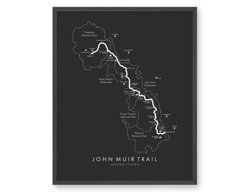 John Muir Trail Map JMT Hiking Trail Map JMT Poster John | Etsy