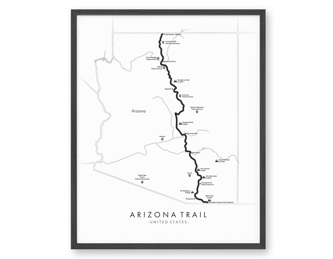 Arizona Trail Map | Arizona Trail Poster | Hiking USA Poster | Relive ...
