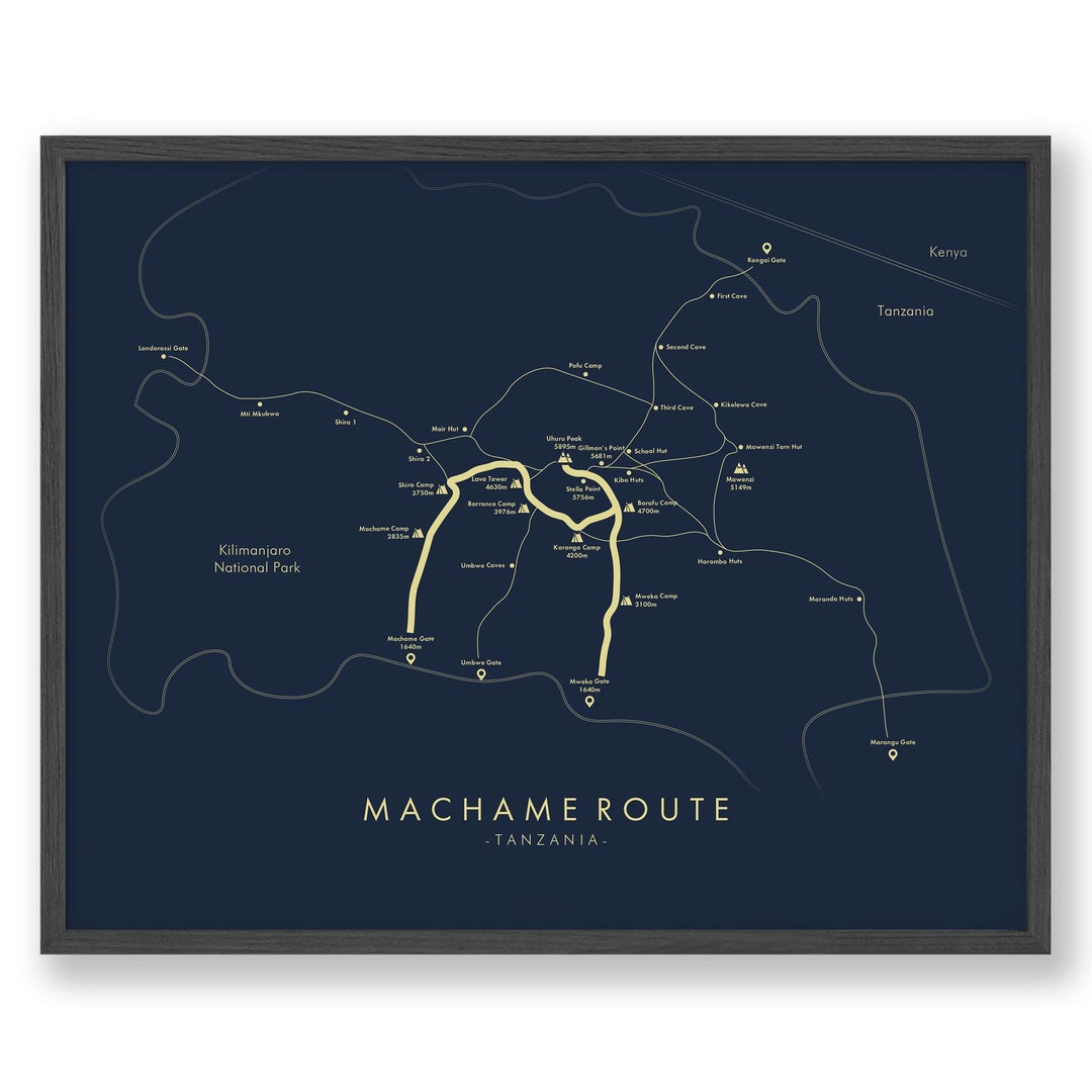 Machame Route Map | Kilimanjaro Hiking Poster | the Whiskey Route ...