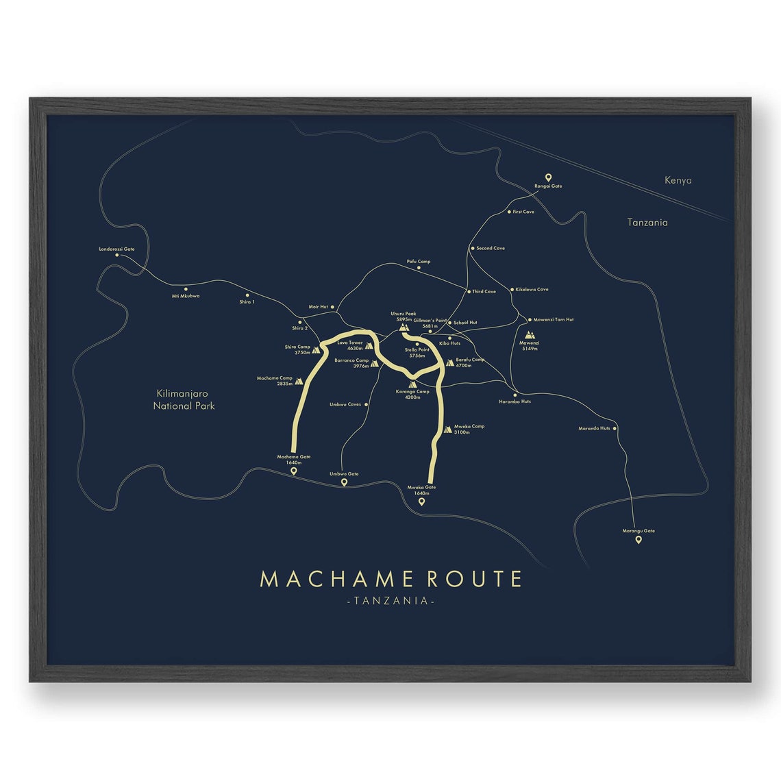 Machame Route Map Kilimanjaro Hiking Poster the Whiskey - Etsy