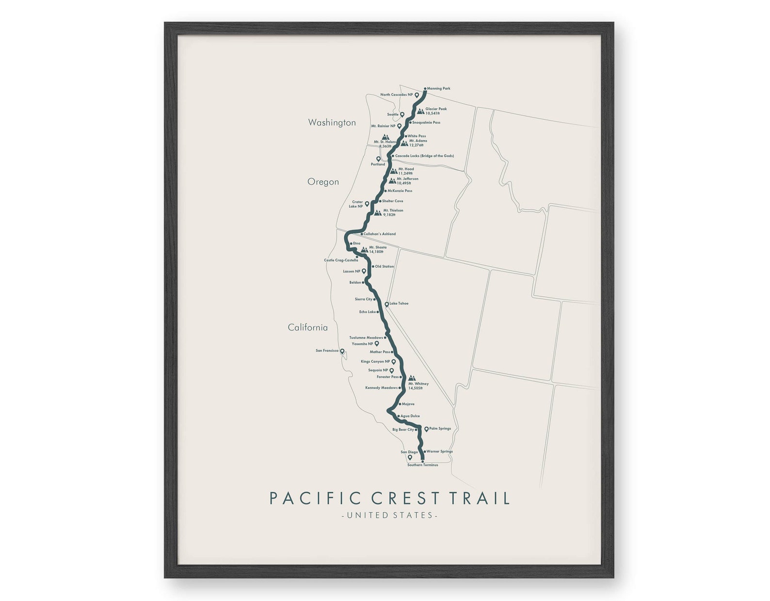 Pacific Crest Trail Map PCT Hiking Trail Map PCT Poster - Etsy