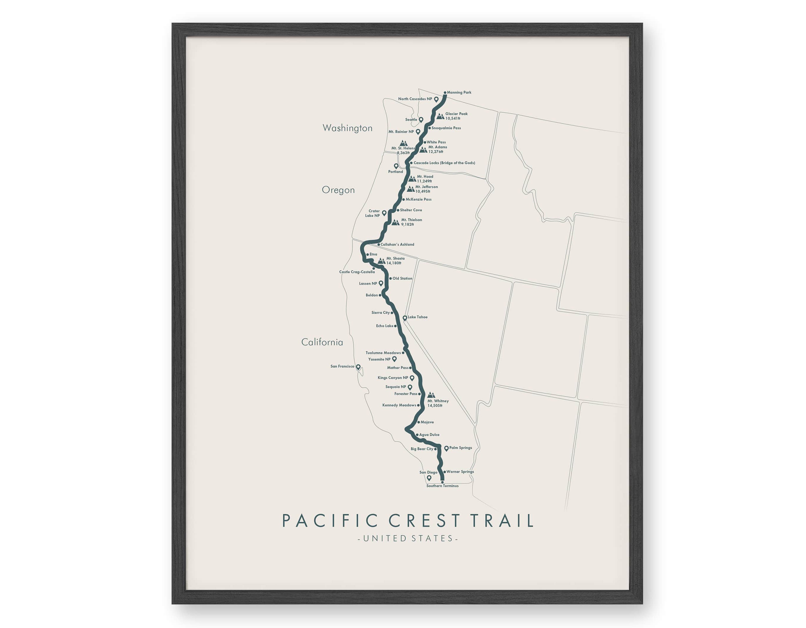 Pacific Crest Trail Map | PCT Hiking Trail Map | PCT Poster | Trail Map ...