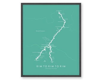 Rim to Rim to Rim Trail Map Rim to Rim to Rim Hiking Trail Poster Grand ...