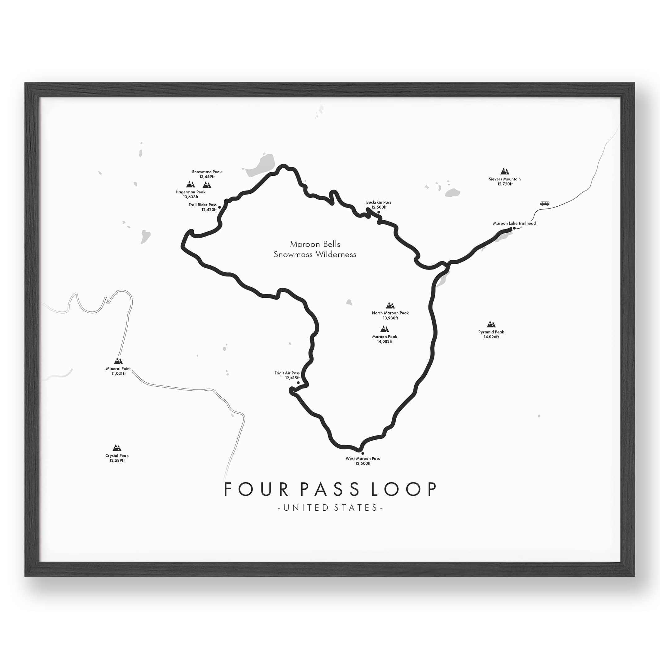 Four Pass Loop Map | 4 Pass Loop Poster | Trail Map Art | Unique Wall ...