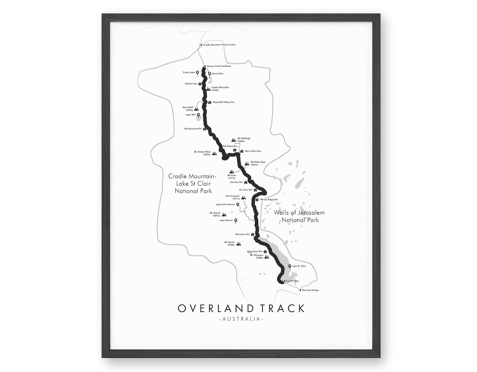 Overland Track Map Overland Trail Poster Tasmania Hiking | Etsy