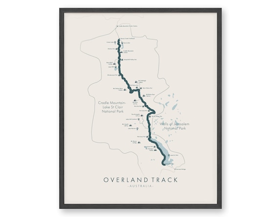 Overland Track Map Overland Trail Poster Tasmania Hiking | Etsy Australia