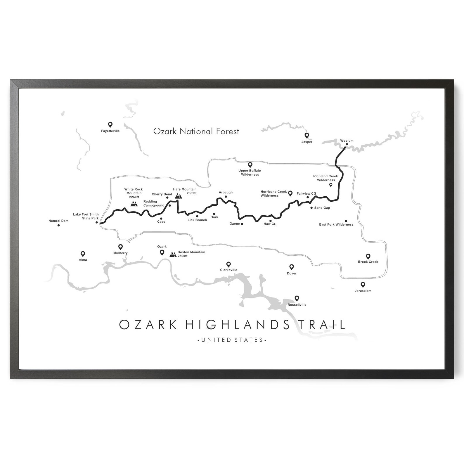Ozark Highlands Trail Map OHT Hiking Trail Map OHT Poster | Etsy