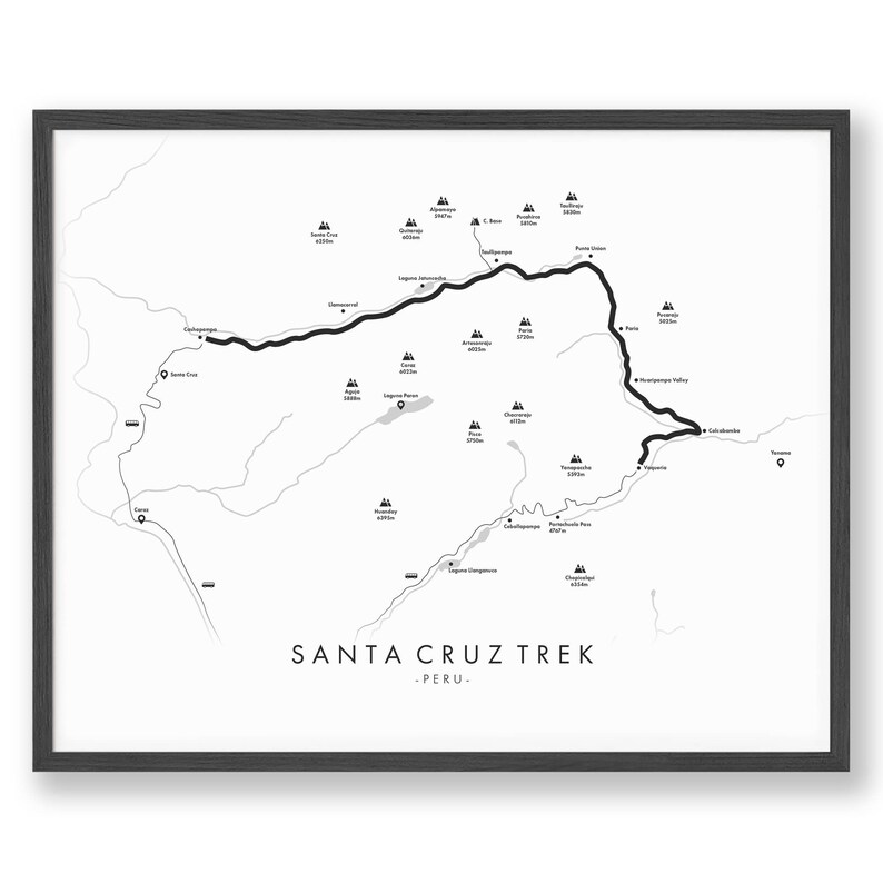 Santa Cruz Trek Map Punta Union Trek Poster Peru Hiking | Etsy