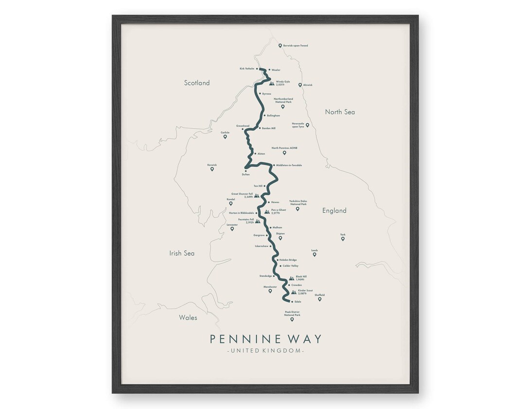 Pennine Way Poster | Pennine Way Track Map | UK Hiking Wall Art ...