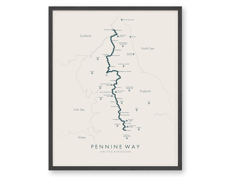 Pennine Way Poster | Pennine Way Track Map | UK Hiking Wall Art ...