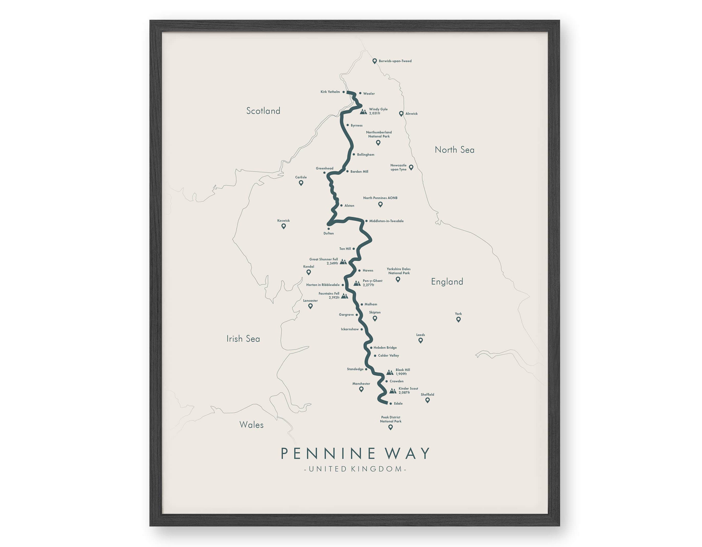 Pennine Way Poster | Pennine Way Track Map | UK Hiking Wall Art ...