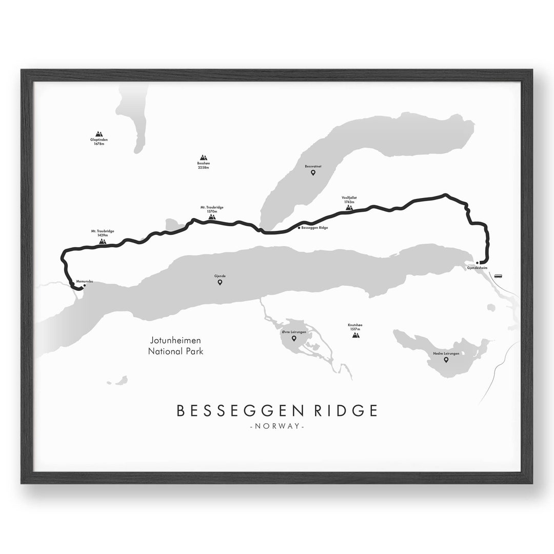 Besseggen Ridge Map | Besseggen Ridge Poster | Norway Hiking Poster ...
