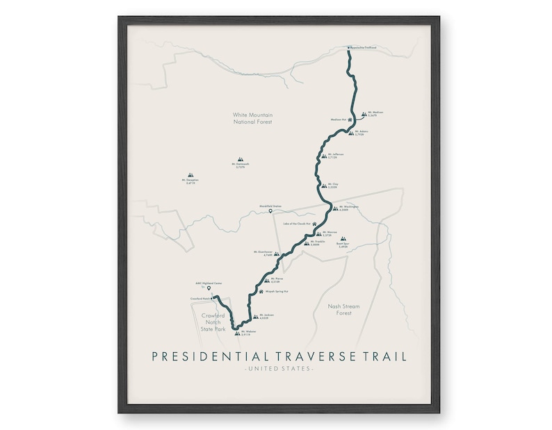 Presidential Traverse Trail Map | Presidential Traverse Trail Poster ...