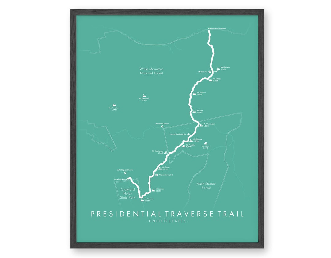 Presidential Traverse Trail Map | Presidential Traverse Trail Poster ...