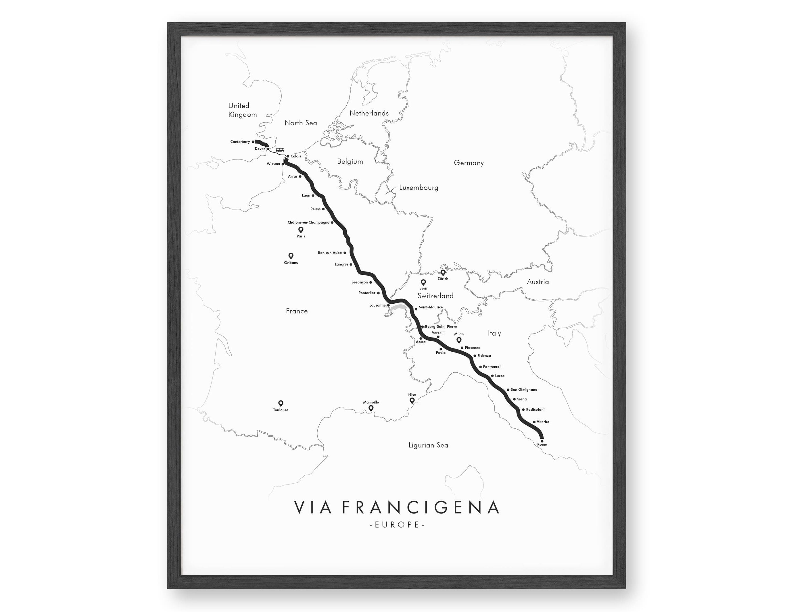 Via Francigena Map via Francigena Poster Europe Hiking - Etsy