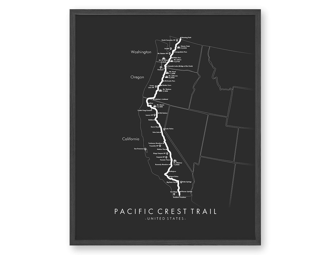 Pacific Crest Trail Map | PCT Hiking Trail Map | PCT Poster | Trail Map ...