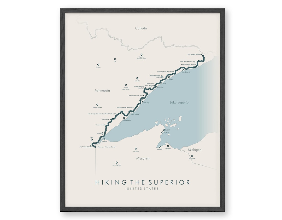 Hiking the Superior Map | Sawtooth Mountains Hiking | Trail Map Art ...
